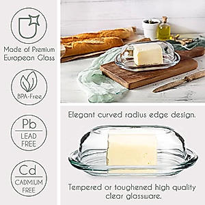 Large Glass Butter Dish with Lid, 2-Piece Classic Vintage Design Large Butter Saver, Covers and Holds a Standard Stick of Butter Dimensions, Dishwasher Safe