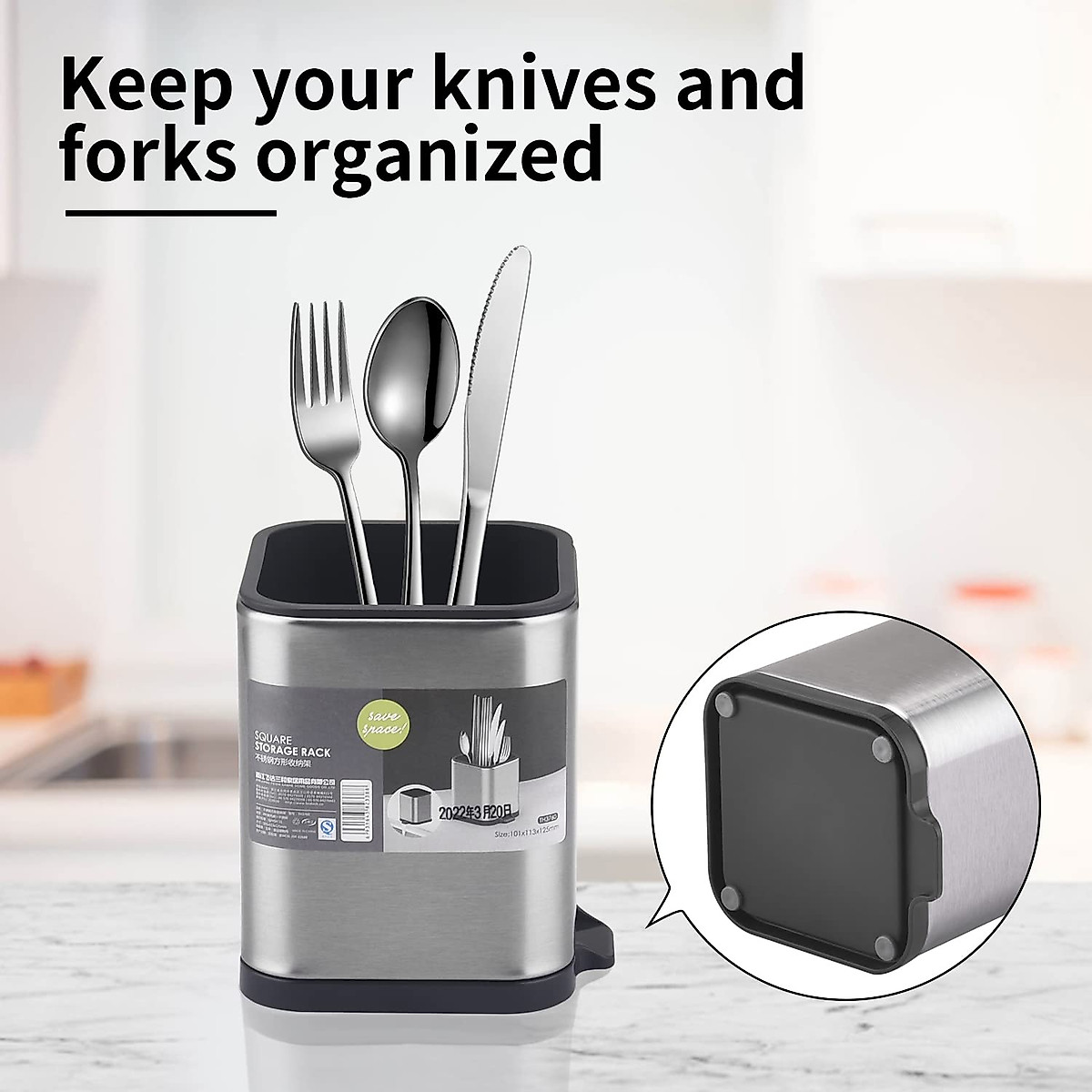 Kitchen Utensil Holder, Stainless Steel Flatware Organizer for Countertop, Utensil Caddy Counter for Spoon, Fork, Spatula (Small)