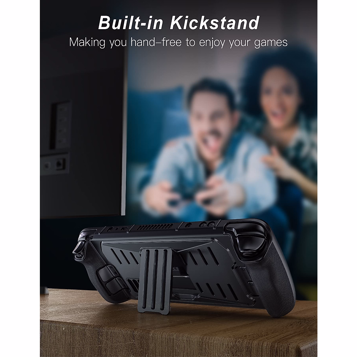 Benazcap Case for Steam Deck OLED 2023/Steam Deck 2021, Impact Resistant Grip Case with Built-in Kickstand, Compatible with Valve Steam Deck Console, Black