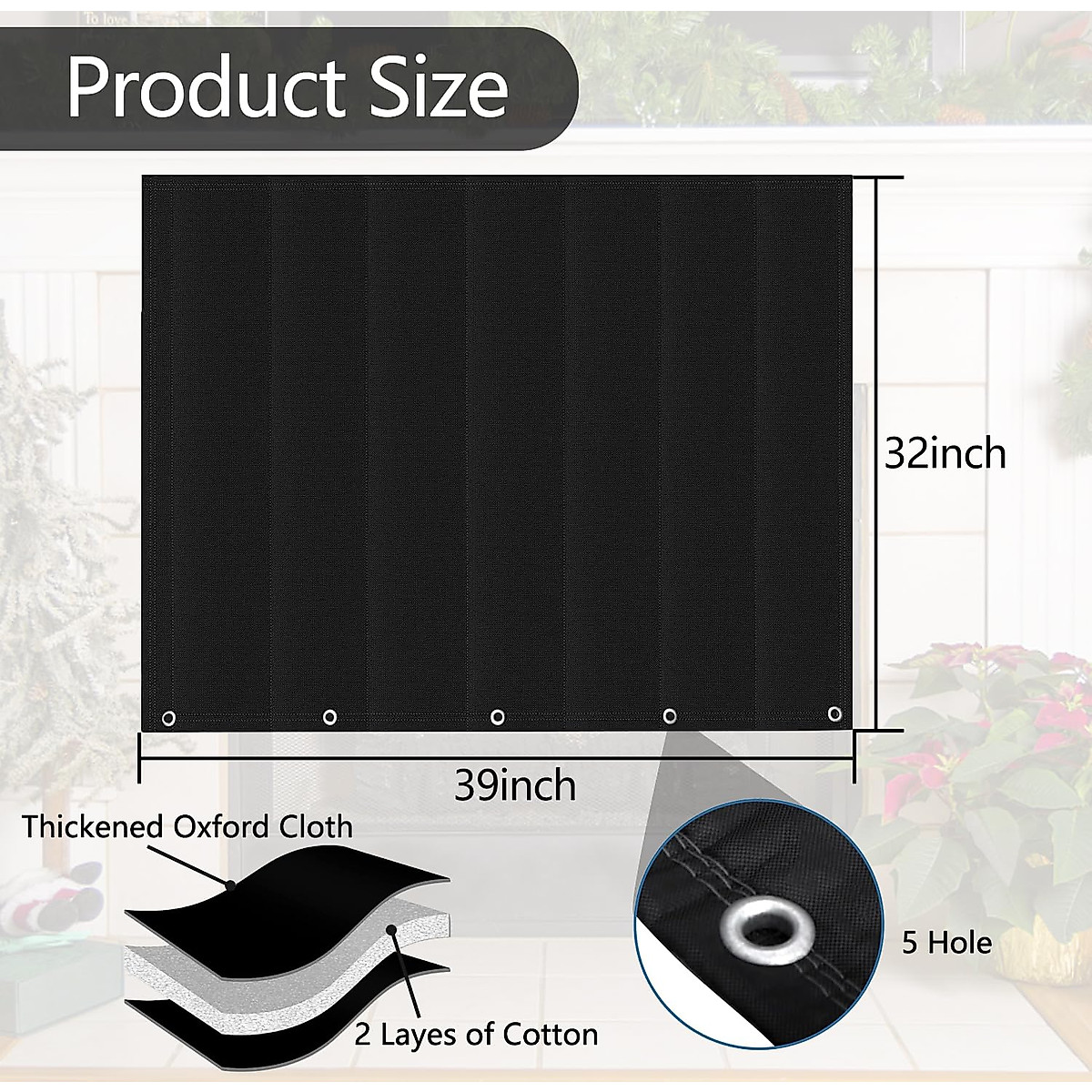 39 x 32 Inch Fireplace Blocker Blanket- Self-Adhesive Fireplace Draft Stoppers for Save Energy- Fireplace Cover with Hook and Loop Tapes Stops Overnight Heat Loss