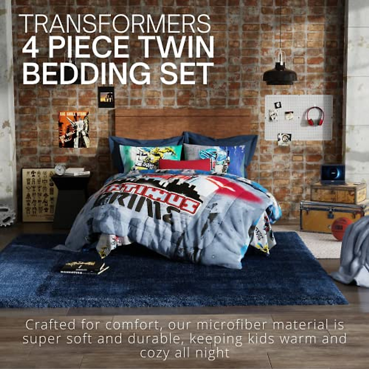 Franco Transformers Battle in Brooklyn Optimus Prime Kids Super Soft Comforter and Sheet Set with Sham, 4 Piece Twin Size, (Official Licensed Product)