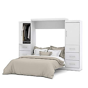 Bestar Nebula Queen Murphy Bed and 2 Storage Units with Drawers (115W) in White