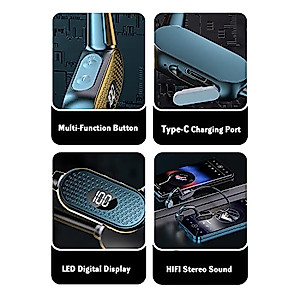 X6 Air Conduction Headphones，Open Ear Bluetooth Headphones CVC8.0 Noise Cancelling Stereo Wireless Earphones，LED Power Display Waterproof Headset with Built-in Mic（Black）