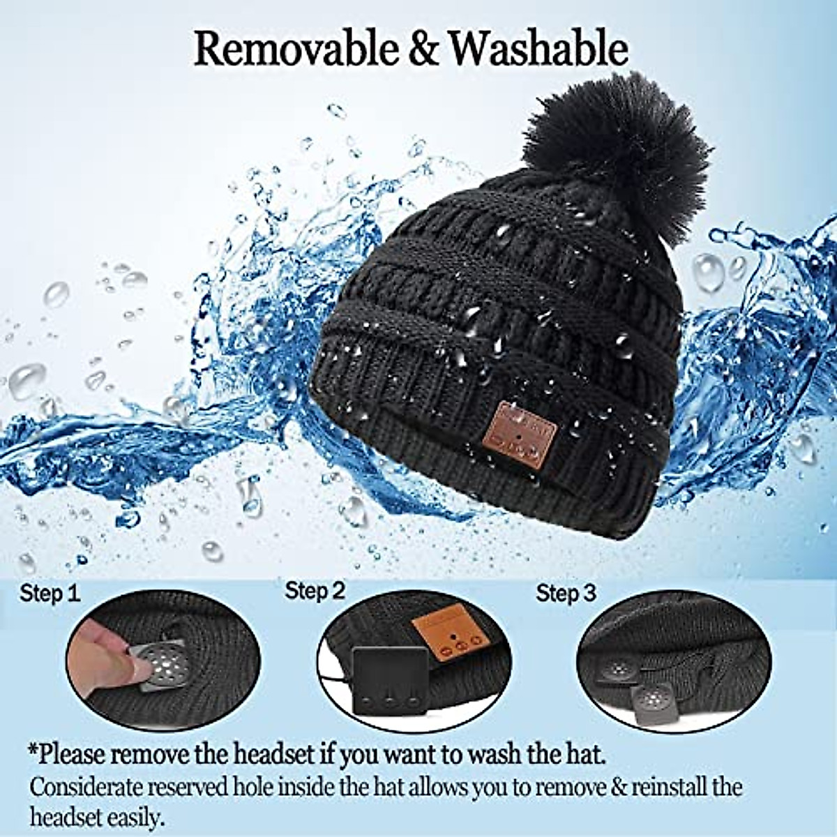 ChenFec Bluetooth V5.0 Beanie Hat for Women & Men, 5Hrs Music, Washable, Unisex, Winter Outdoor Sports Essentials, Black