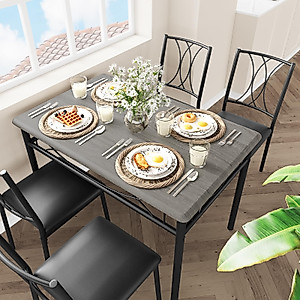 IDEALHOUSE Dining Table Set for 4, Kitchen Table and Chairs for 4, Rectangular Dining Room Table Set with 4 Upholstered Chairs, 5 Piece Dining Table Set for Small Space, Apartment, Rustic Gray