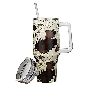 TINVSKQQKJ 40oz Cow Insulated Tumbler With Straws and Lid,Stainless Steel Coffee Tumbler with Handle Double Vacuum Leak Proof Travel Coffee Mug Cup Water Bottle For Office, Party,Home
