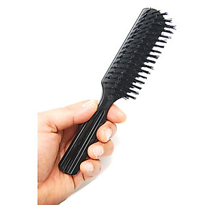 LUXXII (Pack 2) 7.5" Pocket Plastic Handle Nylon Bristles Brushes Hair Comb Designed for All Hair Types (Black)