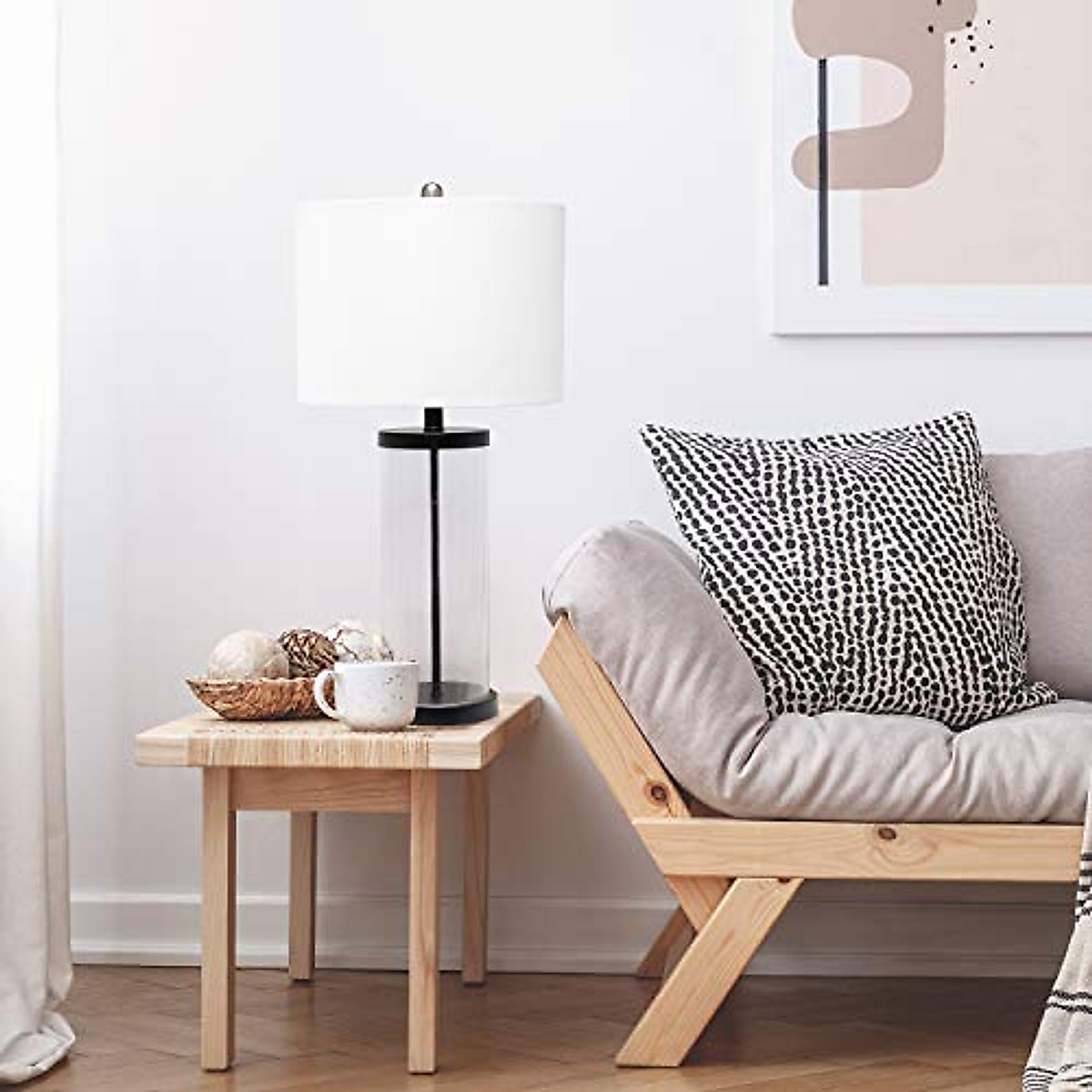 Elegant Designs LT3323-BLK Modern Coastal Style Enclosed Clear Glass Metal Table Lamp, Black