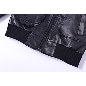 ELUCKFACE Boys Trendy Stand Collar PU Leather Moto Jacket Leather Coat Black 8-9Years