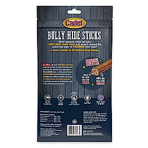 Cadet Bully Hide Sticks for Small, Medium and Large Dogs – All-Natural Beef Pizzle, High Protein, Low Fat, Long-Lasting, Grain & Rawhide-Free Dog Chews for Aggressive Chewers, Large (7 Count)