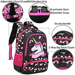 Meisohua Girls Backpack Unicorn Backpack for Girls Elementary School Backpack for Kids Water Resistant School Bag with Lunch Tote Bag Pencil Purse Bag 3 in 1 Sets Bookbags