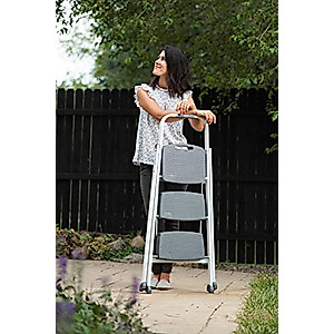Rubbermaid 3-Step Steel Ladder, Folding Step Stool with Hand Grip and Non-Slip Feet, White, Tested to ANSI US Safety Standards, No Assembly Required (Amazon Exclusive)