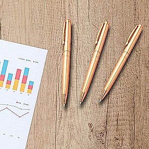 Cambond Ballpoint Pens Black Ink, Metal Pens Stainless Steel Uniform Pens for Gift Business Men Police Flight Attendant, 1.0 mm Medium Point, 3 Pens with Extra 3 Refills, Rose Gold