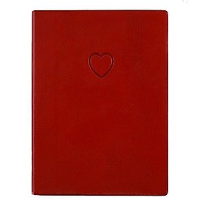 WORLD TRAVELER Eccolo Red Embossed Heart Writing Journal Notebook, 256 Lined Pages, Flexible Faux Leather Cover, 5-x-7-inch