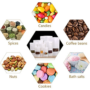 FireKylin 100 Pcs Resealable Bags,4.7" x 7.9" Stand Up White Kraft Paper Bags with Matte Window, Zip Lock Food Storage Bags for Packaging Products, Reusable, Sealable