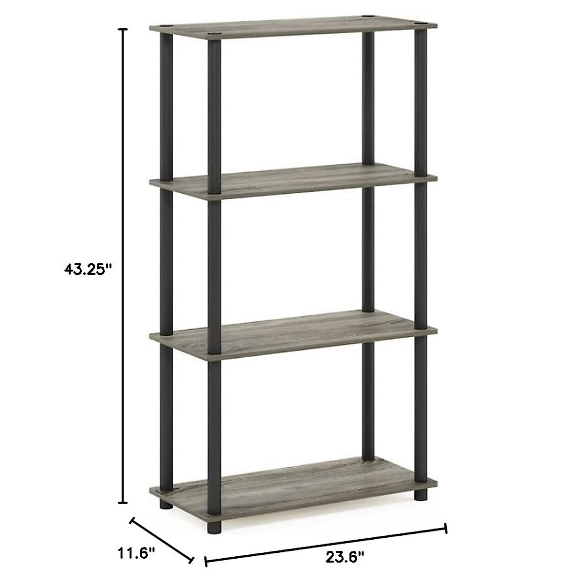 Furinno Turn-N-Tube 3-Tier Double Size Storage Display Rack, French Oak Grey/Black & (99557GYW/BK) Turn-N-Tube 4-Tier Multipurpose Shelf Display Rack - French Oak Grey/Black