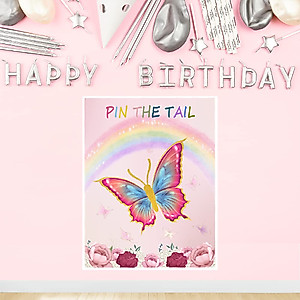 Epotys Butterfly Birthday Party Supplies,Pink Birthday Decorations,Pin The Tail on The Butterfly Game,Butterfly Birthday Party Decorations Favors