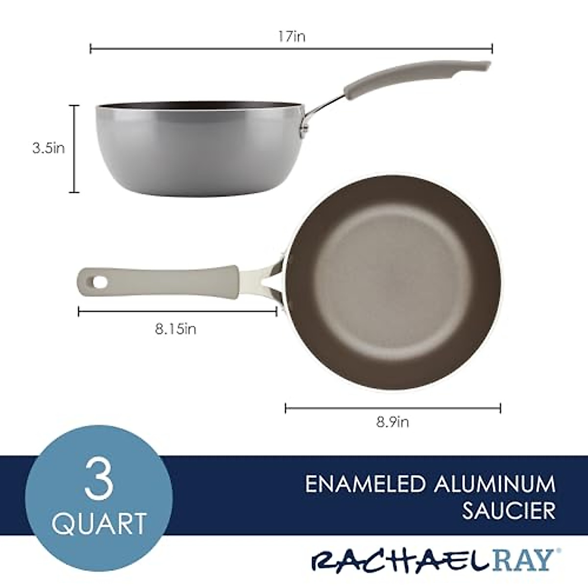 Rachael Ray Cook + Create Nonstick Saucier Pan/Saucepan, 3 Quart, Gray