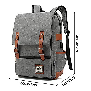 LIMHOO Vintage Laptop Backpack with USB Charging Port, College School Bookbag for Women Men, Travel Rucksack Casual Daypack (Light Grey)