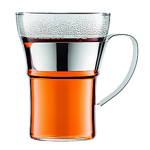 Bodum ASSAM Coffee Glass Set (Metal Handle, Dishwasher Safe, 0.35 L/12 oz) - Pack of 2, Shiny