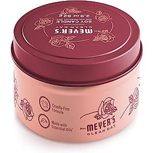 MRS. MEYER'S CLEAN DAY Soy Tin Candle, 12 Hour Burn Time, 3 Pack, Made with Soy Wax and Essential Oils, 2.9 oz, Rose