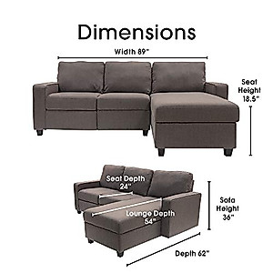 Serta Palisades Reclining Sectional Sofa with Right Storage Chaise, Small Couch with Built-In Storage, Low-Maintenance & Family-Friendly Fabric, Gray