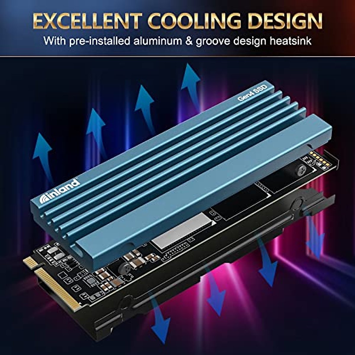 INLAND 1TB Gaming Performance Plus NVMe Internal Gaming SSD Solid State Drive with Heatsink Optimized for PS5 - Gen4 PCIe, M.2 2280, DRAM Cache, 176-Layer TLC 3D NAND Flash, Up to 7000MB/s