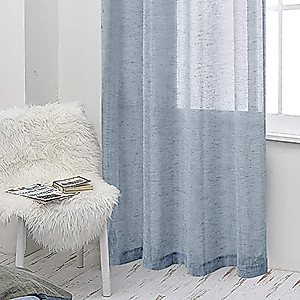 BONZER Burlap Linen Sheer Curtains for Living Room - Grommet Top Sheer Drapes 63 inches Length Light Filtering Voile Window Curtain for Bedroom, Set of 2 Panels (54 x 63 Inch, Sky Blue)