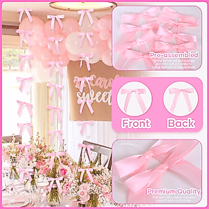 Pink Satin Ribbon Bow Hanging Garland, Bow Party Hanging Decortions, Girls Bow Birthday Baby Shower Decorations, Coquette Birthday Decorations, Tying The Knot Bridal Shower Bachelorette Party Decor