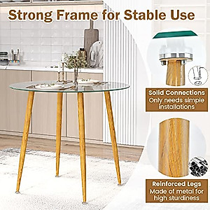 Giantex Round Glass Dining Table, 35.5" D x 30" H Kitchen Dinner Table w/Tempered Glass Tabletop & Metal Legs, Circle Leisure Coffee Table for Dining Room & Living Room, Clear & Natural