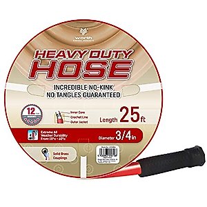 Solution4Patio Homes Garden Hose No Kink 3/4 in. x 25 ft. Red Water Hose, No Leaking, Heavy Duty, Brass Fittings 12 Year Warranty, No DOP, Environmental-Friendly