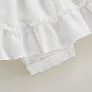 Infant Baby Girls Romper Dress Dot Pattern Short Sleeve Ruched Jumpsuits Skirts Hem Bodysuits Headband (White dots, 0-6 Months)