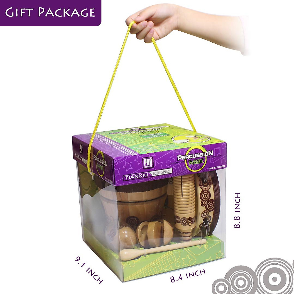 Wooden Musical Instruments Set for Kids, Percussion Natural Wooden Music Kit with Bongo Drums for Baby, Preschool Music Education, Toddler Musical Toys