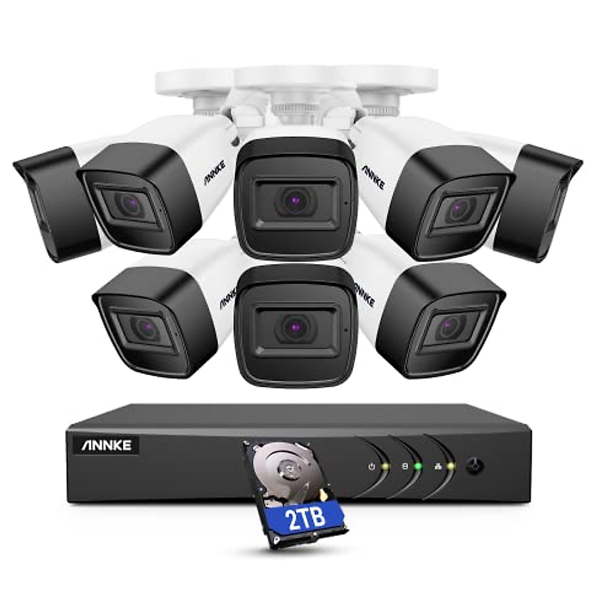 ANNKE 8CH 2K+ Super HD Audio Security Camera System Outdoor with Smart Motion Detection, H.265+ Surveillance DVR with 8 x IP67 CCTV Camera 100ft Smart IR Night Vision,Remote Access, 2TB Hard Drive