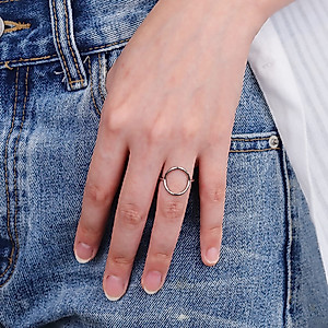 MILACOLATO 925 Sterling Silver Ring for Women 18K White Gold Plated Open Circle Karma Rings Polished Fashion Simple Plain Stackable Statement Promise Rings Comfort Fit Size 9