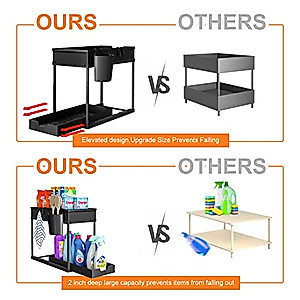 Under Sink Organizers and Storage,2 Tier Multipurpose Under the Sink Organizer, Sliding Kitchen Storage Pull Out Double Shelf Drawer for Bathroom Counter Cabinets, Undersink Hair Tool