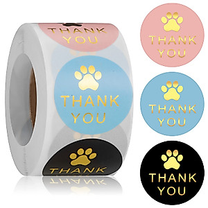 500 Pieces Paw Print Thank You Labels Stickers 1.5 Inch Round Dog Paw Print Stickers Gold Foil Thank You Labels Small Business Stickers Self-Adhesive Appreciation for Bags Cards Package Party