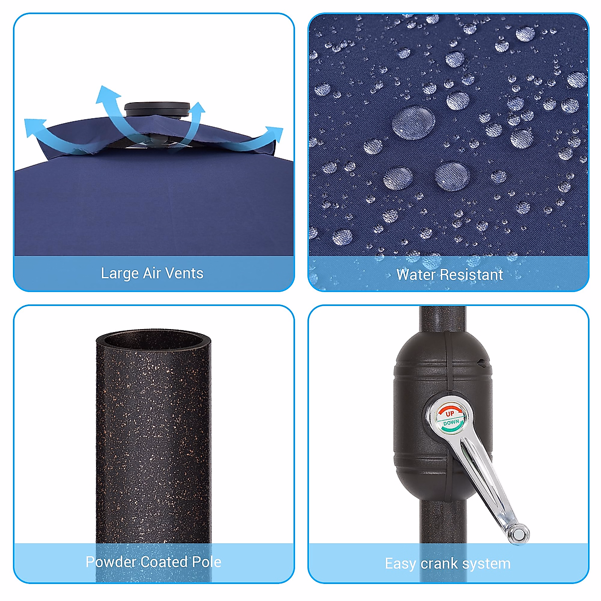 Bonosuki Rectangle Patio Umbrella with Solar Lights, 10x6.5ft Rectangular Umbrella Outdoor Patio with Tilt and Crank for Garden, Deck, Backyard, Pool and Beach