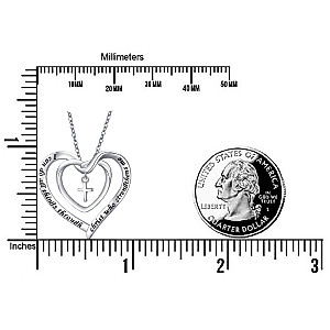 DAOCHONG S925 Sterling Silver Cross Heart Inspirational Christian Faith Bible Verse Pendant Necklace for Women Teen