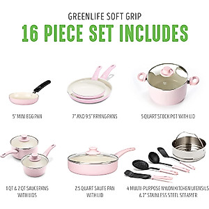 Nostalgia Retro Countertop Microwave Oven + GreenLife Soft Grip Healthy Ceramic Nonstick 16 Piece Kitchen Cookware Pots and Frying Sauce Saute Pans Set