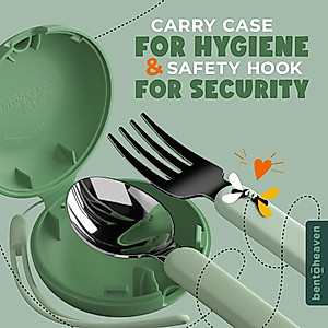 Bentoheaven Kids Travel Utensils with Case, Food-Grade Stainless Steel & BPA-Free Plastic, Travel Kid Cutlery Set, Dishwasher Safe Fork, Spoon & Case, Reusable Flatware, Silverware for Kids(Chameleon)