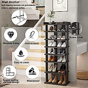 HOMEFORT 7-Tier Wood Shoe Rack, Double Rows, Black, 18" W x 11" D x 45" H