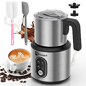 Frossvt Electric Milk Frother, 4 in 1 Milk Frother and Steamer, 350ml Hot/Cold Foam Maker for Hot and Cold Milk Froth, Hot Milk, Chocolate Milk with Silicone Spatula & 2 Whisks