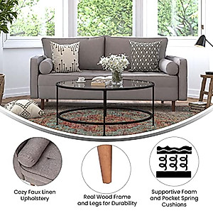 Taylor & Logan Hendrix Tufted Faux Linen Upholstered Mid-Century Modern Sofa with Solid Wood Legs in Slate Gray