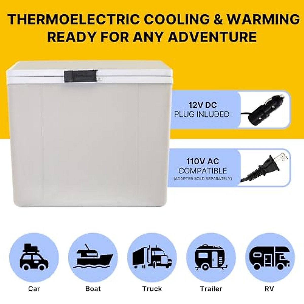 Koolatron Electric Portable Cooler Plug in 12V Car Cooler/Warmer 29 qt (27 L), No Ice Thermo Electric portable Fridge for camping, Travel Road Trips Trucking with 12 Volt DC Power,Gray/White.