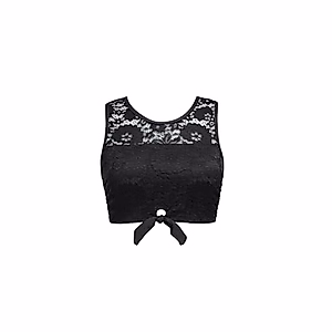 Tempt Me Women Black High Neck Bikini Top Swim Crop Top Tie Knot Front Lace Swimsuit Top Only XXL