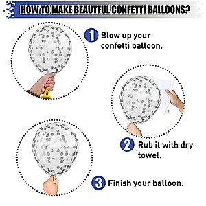 Navy Blue and Silver Balloons 60PCS, 12 Inch Navy Blue Metallic Silver and White Pearl Party Balloons with Silver Blue Confetti Latex Balloons for Birthday Graduation Space Theme Party Decorations