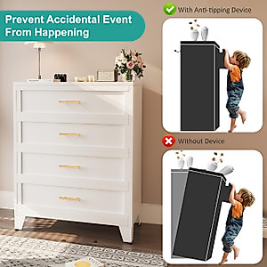 winiowa White 4 Drawers Dresser for Bedroom, Metal Dresser & Chest of Drawers, 43.1" H Tall Storage Cabinet Drawers Organizer with Large Storage Space, Steel Chest of Drawers for Living Room, Hallway