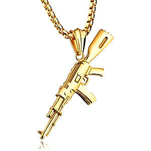 Heavstjer Hip Hop Stainless Steel AK-47 Gun Pendant Necklace,22inches Link Chain