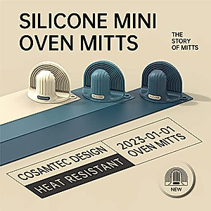 Cosamtec Silicone Oven Mitts Heat Resistant Mini Oven Gloves and Pot Holders Set for Kitchen Non Slip Waterproof Pinch Grips for Cooking and Baking Set of 2